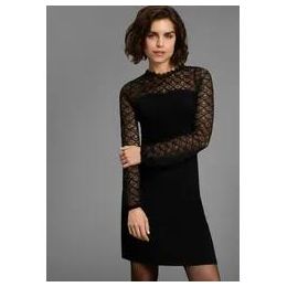 Spitzenkleid Laura Scott, Damen, Gr. 44, N-Gr, schwarz, Jersey, Obermaterial: 95% Viskose, 5% Elasthan. Besatz: 100% Polyester. Spitze: 100% Polyester, gebl&uuml;mt, unifarben, A-Linie kniefrei, Rundhals, Kleider, mit edler Zierborte