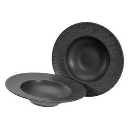 Pastateller Creatable "Schiefer Black, Pasta Gourmetteller Set 2-tlg", schwarz, &Oslash;:27cm, Steinzeug, Speiseteller, Teller Set, Seidenmatte Spezialglasur, Ausdruckstarkes Relief