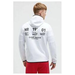 Kapuzensweatjacke CAMP DAVID, Herren, Gr. XXL, wei&szlig;, Material: 70% Baumwolle, 30% Polyester, bedruckt, relaxed fit normal, hoch geschlossener Ausschnitt, eingesetzt elastischer Bund, Sweatjacken, mit elastischen Saumabschl&uuml;ssen