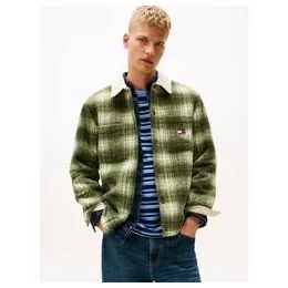 Tommy Hilfiger Karohemd TOMMY JEANS "CHECK TEDDY OVERSHIRT", Herren, Gr. M, N-Gr, dunkelgr&uuml;nery, check, Web, Obermaterial: 100% Polyester, regular fit normal, Rundhals, eingesetzt Manschette, Hemden Karohemd, Overshirt Jacke Holzf&auml;ller kRegular fit mit Rundhalsausschnitt
