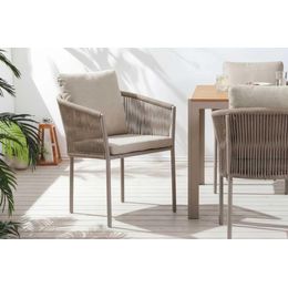 Riess Ambiente Stapelbarer Stuhl ROPE greige Aluminium Gartensessel inkl. Kissen In- und Outdoor Riess-Ambiente Modern Skandinavisch