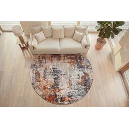 Riess Ambiente Runder Design Teppich MODERN ART 150cm beige grau kupfer Kurzflor Indoor Riess-Ambiente