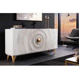 Riess Ambiente Handgearbeitetes Sideboard GOLDEN SUNSET 140cm wei&szlig; mit 3D Schnitzereien gold Mangoholz Metallbeine Riess-Ambiente Glamour Shabby