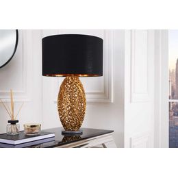 Riess Ambiente Design Tischlampe ABSTRACT LEAF gold Metall schwarz Marmorfu&szlig; handmade Riess-Ambiente Glamour Modern