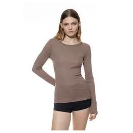 Langarmshirt Mey "Wool Love", Damen, Gr. S/M, grau (deep taupe), Feinstrick, Obermaterial: 70% Schurwolle, 30% Seide, unifarben, figurbetont h&uuml;ftbedeckend, Rundhals, gerader Abschluss, Shirts Langarmshirt, schmale Passform, Langarm, Rundhals-Ausschnitt, Merino-Schurwolle