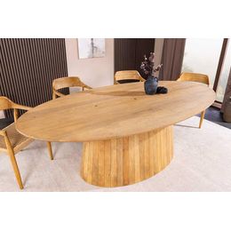 Riess Ambiente Ovaler Esstisch ART DECO 220cm beige massives Mangoholz cream finish mit S&auml;ulenfu&szlig; Riess-Ambiente Esszimmertisch Landhaus Skandinavisch