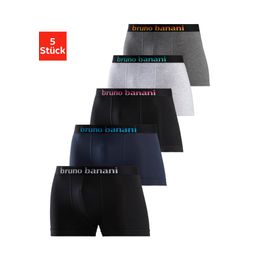 Boxer Bruno Banani "Boxershorts f&uuml;r Herren", Herren, Gr. S, 5 Stk., bunt (schwarz, blau, schwarz, pink, schwarz, mint, schwarz, gelb, schwarz, grau), Jersey, Obermaterial: 95% Baumwolle, 5% Elasthan, unifarben, Unterhosen, mit Streifen Logo Webbund