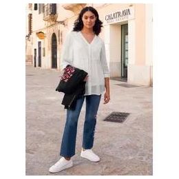 Crepebluse sheego BY JOE BROWNS, Damen, Gr. 48, wei&szlig;, 100% Viskose, Spitze:100% Baumwolle, unifarben, V-Ausschnitt, Blusen