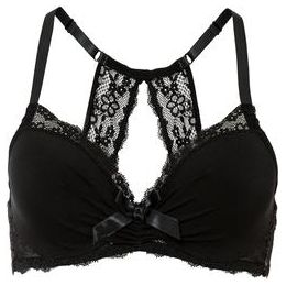 Schalen-BH bonprix, Damen, Gr. 90, Cup E, schwarz, Obermaterial: 91% Polyamid, 9% Elasthan. Futter: 83% Polyamid, 17% Elasthan. Spitze: 88% Polyamid, 12% Elasthan, BHs Schalen-BH, mit dekorativem Ringerr&uuml;cken-Design, vorzugeformte, gepolsterte Cups