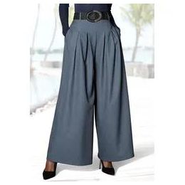 Hosenrock Lascana, Damen, Gr. 38, graublau, Web, Obermaterial: 80% Polyester, 18% Viskose, 2% Elasthan. Taschenbeutel: 100% Polyester, unifarben, figurumspielend bodenlang, R&ouml;cke, mit G&uuml;rtelschlaufen, Anzughose, chic, Topseller