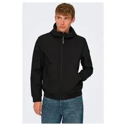 Only & Sons Softshelljacke ONLY & SONS "ONSBOWIE SOFTSHELL BOMBER NOOS", Herren, Gr. XS, schwarz, Web, Obermaterial: 100% Polyester, unifarben, regular fit, Rippb&uuml;ndchen, Jacken Softshelljacke