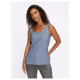 Shirttop Heine, Damen, Gr. 50, taubenblau, 95% Baumwolle, 5% Elasthan, gemustert, Rundhals, Tops Shirttop