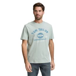 T-Shirt Tom Tailor, Herren, Gr. L, soft grauish gr&uuml;n, Single Jersey, Obermaterial: 100% Baumwolle, bedruckt, regular fit normal, Rundhals, Shirts T-Shirt, mit gro&szlig;em Logofrontprint