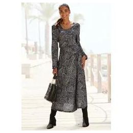 Maxikleid Lascana "mit Paisleydruck, Smok-Einsatz in der Taille, Jerseykleid", Damen, Gr. 46, N-Gr, schwarz-wei&szlig; (schwarz, creme, grau bedruckt), Jersey, Obermaterial: 100% Viskose, Paisley, bedruckt, figurumspielend kn&ouml;chelfrei, V-Ausschnitt, elastischer Bund, Kleider Maxikleid, Figurumspielendes Sommerkleid, bequemes Viskosekleid, elegant