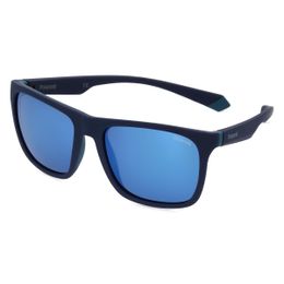 Polaroid PLD 2141/S | Unisex-Sonnenbrille | Fassung: Vollrand, Eckig, Kunststoff, Blau Gummiert | Glasfarbe: Blau