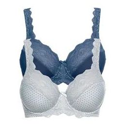 B&uuml;gel-BH bonprix "B&uuml;gel-BH mit zarter Spitze (2er Pack)", Damen, Gr. 80, Cup C, grau (mattsilber bedruckt, dunkelblau), Obermaterial: 88% Polyester, 12% Elasthan. Futter: 90% Polyamid, 10% Elasthan. Spitze: 90% Polyamid, 10% Elasthan, unifarben mit Farbeins&auml;tzen, BHs B&uuml;gel-BH, mit B&uuml;gel und Spitzen-Details
