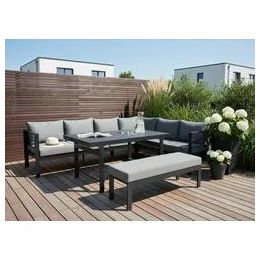 Gartenlounge-Set Konifera "New Jersey", grau, Aluminium, Sitzm&ouml;bel-Sets, bestehend aus 2 Sofas, 1 Bank, 10 Sitz- und R&uuml;ckenkissen, 1 Tisch, Topseller