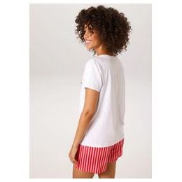 T-Shirt Aniston CASUAL, Damen, Gr. 44, wei&szlig;, pink, orange, apricot, schwarz, flieder, gr&uuml;n, braun, goldfarben, Single Jersey, Obermaterial: 95% Baumwolle, 5% Elasthan, Glitzermuster, bedruckt, figurumspielend h&uuml;ftlang, Rundhals, Shirts T-Shirt, mit goldfarbenem Foliendruck verzierter Frontprint - NEUE KOLLEKTION