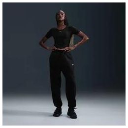 Sporthose Nike SPORTSWEAR "W NSW PHNX FLC HR OS PANT 2", Damen, Gr. L, N-Gr, schwarz, sail, Obermaterial: 80% Baumwolle, 20% Polyester, Hosen Sporthose, weiches Material, lockere Passform, elastischer Bund mit Kordelzug