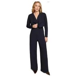 Overall Zero "Damen Wickeloptik weites Bein", Damen, Gr. 42, Normalgr&ouml;&szlig;en, patch cream, dunkelblau, Jersey, Obermaterial: 45% Polyester, 50% Polyester, 5% Elasthan. F&uuml;llung: . &Auml;rmelfutter: 63% Polyacryl, 37% Polyamid, gl&auml;nzend, festlich, figurbetont kn&ouml;chellang, V-Ausschnitt, Overalls Overall, Wickeldesign