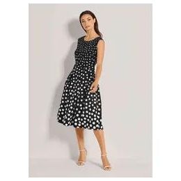 Madeleine Mode Sommerkleid MADELEINE "Kleid Kurzarm Tupfenkleid in Midil&auml;nge", Damen, Gr. 40, N-Gr, schwarz (schwarz, wei&szlig;), Obermaterial: 96% Polyester PES. 4% Elasthan EL., Modern, normal, Kleider Sommerkleid, V Ausschnitt im R&uuml;ckteil