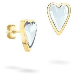 Paar Ohrstecker Liebeskind Berlin "Schmuck Geschenk Edelstahl Ohrringe Glass Heart", gelbgoldfarben, transparent, transparent, Ohrringe, Damen, Edelstahl, mit Glasstein