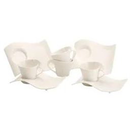 Villeroy & Boch Becher VILLEROY & BOCH "Cappuccino-Set NewWave 250 ml 4er Set wei&szlig;", wei&szlig;, B:29cm H:21,5cm, Porzellan, Trinkgef&auml;&szlig;e, Becher, Sp&uuml;lmaschinengeeignet, Mikrowellenfest