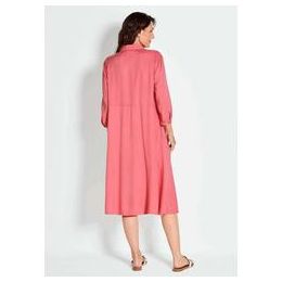 Sommerkleid GOLDNER "Luftiges Hemdkleid mit Knopfleiste, Midi", Damen, Gr. 44, N-Gr, orange (koralle), Obermaterial: 100% Viskose CV., Basic, Knopf, Kleider Sommerkleid, Eingrifftaschen