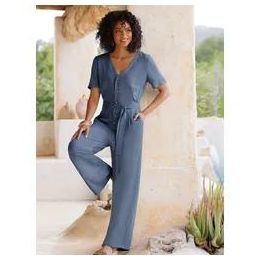 Overall Heine, Damen, Gr. 50, Normalgr&ouml;&szlig;en, rauchblau, 100% Viskose, unifarben, lang, Overalls Overall