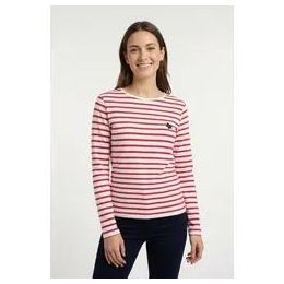 Langarmshirt Freequent "FQFAMILA-TEE", Damen, Gr. S, star off, wei&szlig; with true rot, Jersey, Obermaterial: 100% Baumwolle, bestickt, geringelt, gestreift, normal h&uuml;ftbedeckend, Rundhals, Shirts Langarmshirt, im Streifen-Design