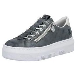 Plateausneaker Rieker, Damen, Gr. 39, blau, goldfarben, Lederimitat, used, Schuhe Plateausneaker, Sneaker, Slip-On Sneaker, Slipper mit Schaftrandpolster, Topseller