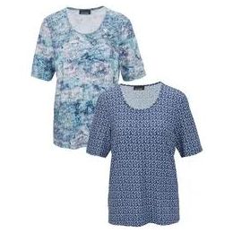 2-in-1-Shirt GOLDNER "Kurzgr&ouml;&szlig;e T-Shirt-Set mit Rundhalsausschnitt", Damen, Gr. 21, wei&szlig; (bleu, wei&szlig;, gemustert), Obermaterial: 96% Viskose CV. 4% Elasthan EL., normal, Rundhals, Sonstiges, Shirts 2-in-1 Shirt, Ohne