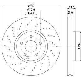 Hella Bremsscheibe 8dd355128151 Gelocht 330mm 32mm f&uuml;r Mercedes