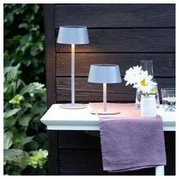 LED Au&szlig;en-Tischleuchte OTTO HOME "Oddny - Tischlampe 2er Set mit Solar u. Akku", grau, H:30cm &Oslash;:12,5cm, Leuchten, 30 cm, aufladbar &uuml;. Solar & USB, 3000 K, dimmbar, IP44, Akkulampe