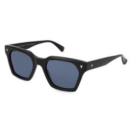 Fielmann LN 064 SUN FA MIKA | Herren-Sonnenbrille | Fassung: Vollrand, Quadratisch, Acetat Extrudiert, Schwarz Gl&auml;nzend | Glasfarbe: Blau
