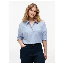 Hemdbluse Tommy Hilfiger Curve "CRV ESS POPLIN REGULAR SHIRT", Damen, Gr. 48, classic ithaca stp mesmerizing blau, Web, Obermaterial: 97% Baumwolle, 3% Elasthan, unifarben, oversize h&uuml;ftbedeckend, &Auml;rmel mit &Auml;rmelschlitz 2-Knopf-Manschette mit Kn&ouml;pfen, Blusen Hemdbluse, in Gro&szlig;en Gr&ouml;&szlig;en, Popeline Qualit&auml;t, Logostickerei