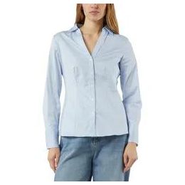 Hemdbluse comma, Damen, Gr. 38, blau, Web, Obermaterial: 71% Baumwolle, 26% Polyamid, 3% Elasthan, gestreift, tailliert h&uuml;ftbedeckend, V-Ausschnitt, 1-Knopf-Manschette, Blusen Hemdbluse, im Streifen-Design