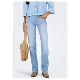 Straight-Jeans Only "ONLBLUSH MID STRAIGHT DNM REA828 NOOS", Damen, Gr. M, L&auml;nge 34, light blau denim, Denim/Jeans, Obermaterial: 91% Baumwolle, 5% Polyester, 4% Elasthan, unifarben, regular fit lang, Jeans Straight-Jeans, mittlere Leibh&ouml;he, gerade Beinform, helle Waschung