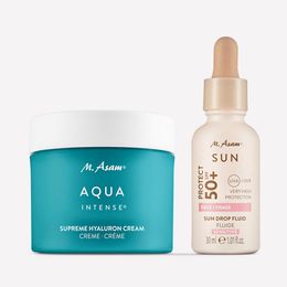 M. Asam AQUA INTENSE Supreme Hyaluron Gesichtscreme & Sun Drop Fluid Sonnenschutz Serum Gesicht LSF 50+ Sensitiv