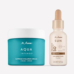 Supreme Hyaluron Gesichtscreme & Sun Drop Fluid Sonnenschutz Serum Gesicht LSF 50 - M. Asam AQUA INTENSE