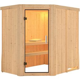 Karibu Sauna Saja, ohne Ofen, Ganzglast&uuml;r,Klarglas,ohne Dachkranz