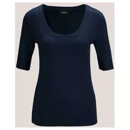 Madeleine Mode Kurzarmshirt MADELEINE "Shirt Sommerliches Basicshirt mit Rundhalsausschnitt", Damen, Gr. 46, blau (marine), Obermaterial: 95% Viskose CV. 5% Elasthan EL., Modern, normal, U-Boot-Ausschnitt, Shirts