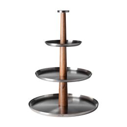 Etagere Fink "ROMA", silberfarben, braun, H:42,5cm &Oslash;:30,5cm, Akazienholz, Edelstahl, Servierplatten, Etagere