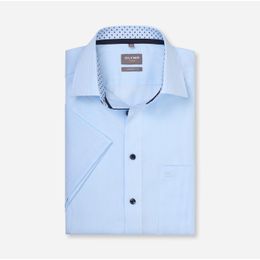 Kurzarmhemd OLYMP "Luxor", Herren, Gr. 42, N-Gr, bleu, Web, Obermaterial: 100% Baumwolle, gestreift, comfort fit normal, Hemden, Businesshemd, comfort fit, New-Kentkragen