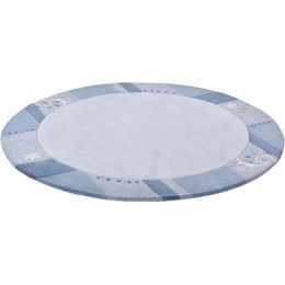 Wollteppich Theko "Royal Ganges", blau (hellblau), H:13mm &Oslash;:150cm, Viskose, Wolle, Teppiche, 95% Wolle, mit Bord&uuml;re, ideal im Wohnzimmer & Schlafzimmer