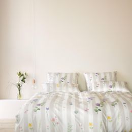 Bettw&auml;sche Elegante "Flowerstripe", natur, B/L: 155cm x 220cm, 1 Stk., 1 Stk., Mako-Satin, B/L: 80cm x 80cm, 2, Mako-Satin, Obermaterial: 100% Baumwolle, Bettw&auml;sche, Bettw&auml;sche, angenehmes Hautgef&uuml;hl