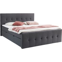Boxbett Home Affaire "Tessaja, inkl. Bettkasten, in der Breite 180x200cm erh&auml;ltlich", anthrazit, B:182cm L:218cm, Stoffbezug Nordic (100% Polyester), Komplettbetten, Kopf- und Fu&szlig;teil gesteppt, inkl. Anti-Slip-Topper, Topseller