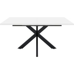 M&auml;usbacher Esstisch M&Auml;USBACHER "Vitrum", schwarz feinstruktur, glas ice wei&szlig; glanz, schwarz feinstruktur, glas ice wei&szlig; glanz, H:75cm, Tische, Esstisch, Esstisch ausziehbar auf 210 cm, eckige Tischform, Gestell Sternform