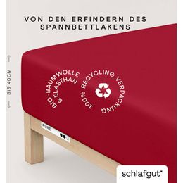 Spannbettlaken Schlafgut "PURE BOXSPRING Bio-Baumwolle mit Elasthan, 170 g/m&sup2;, Bettlaken", rot (rot deep), 1 Stk., Jersey-Elasthan, 180-200x200-220 40cm, Jersey-Elasthan, Obermaterial: 95% Baumwolle, 5% Elasthan, Bettlaken, Spannbettlaken, PREMIUM Boxspringbett Laken bis 40 cm H&ouml;he, dehnbar blickdicht, straff