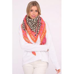 Dreieckstuch Zwillingsherz "Micha", Damen, orange, Baumwollmischung, Modet&uuml;cher, Mode Tuch, Leomuster mit Herzen und Schrift, vielseitig tragbar